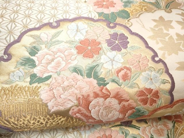 平和屋着物○六通柄袋帯 唐織 雪輪草花文 金糸 正絹 逸品 CAAY2494hy