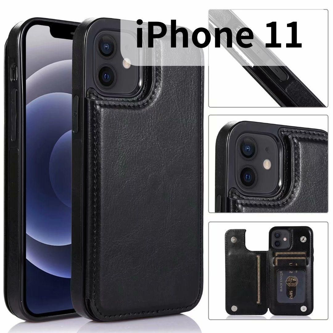 【SHOPS】 iPhone11 レザー風 スマホケース 手帳 カードケース 黒 - メルカリ