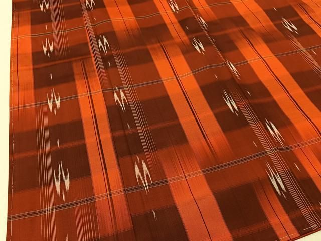 平和屋着物▽上質な紬 単衣 絣格子文 正絹 逸品 未使用