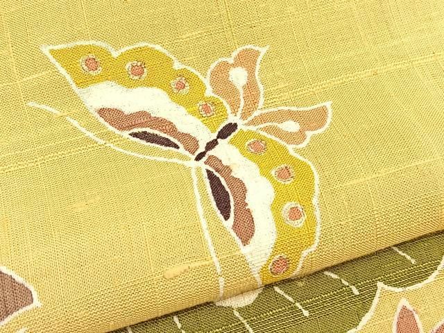 平和屋着物○訪問着 生紬地 更紗花蝶文 金彩 ロング丈 正絹 逸品