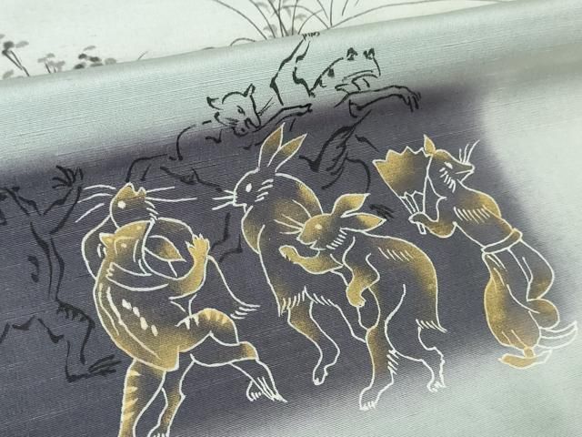 平和屋着物□極上 訪問着 紗袷 鳥獣戯画 手描き 蝉色地 金彩 反端付き