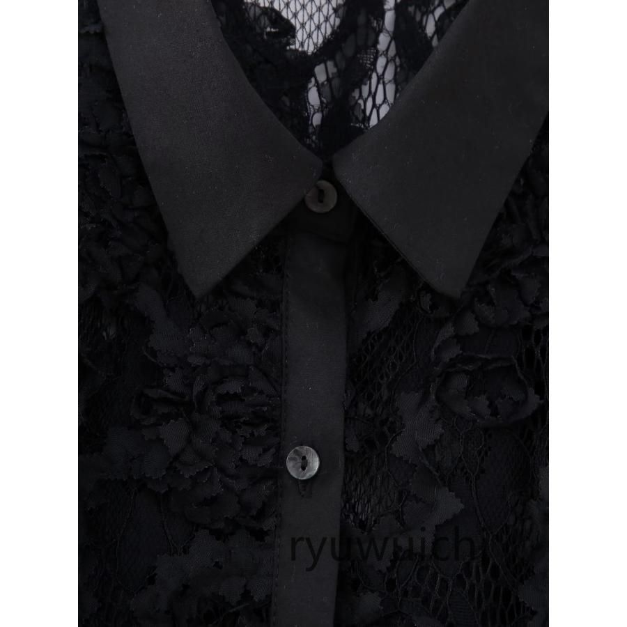 ブラウス トップス 長袖 ピーターパンカラー レース 透け感 エレガント