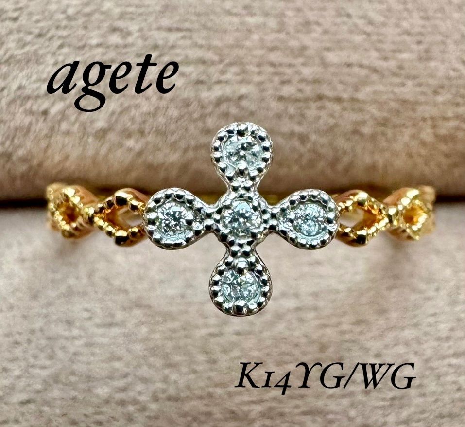 agete K14WG/YG*9号*十字*ダイヤモンドコンビリング*アガット - メルカリ