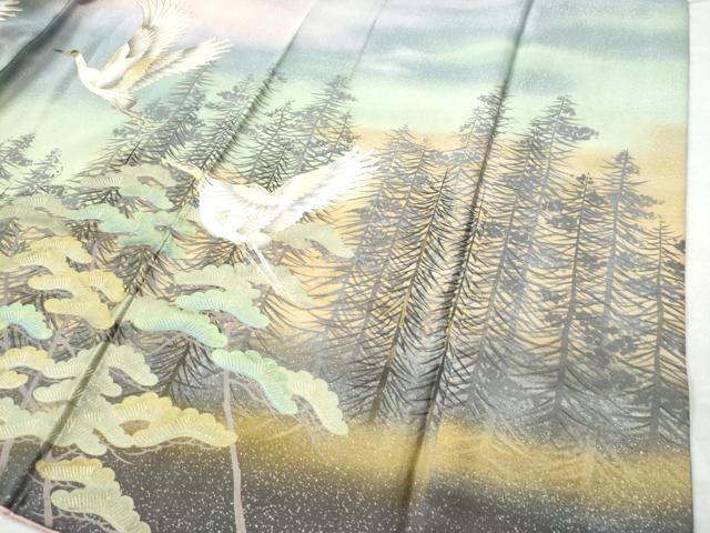 平和屋着物○豪華振袖 浜松飛鶴枝花文 暈し染め 金銀彩 正絹 逸品