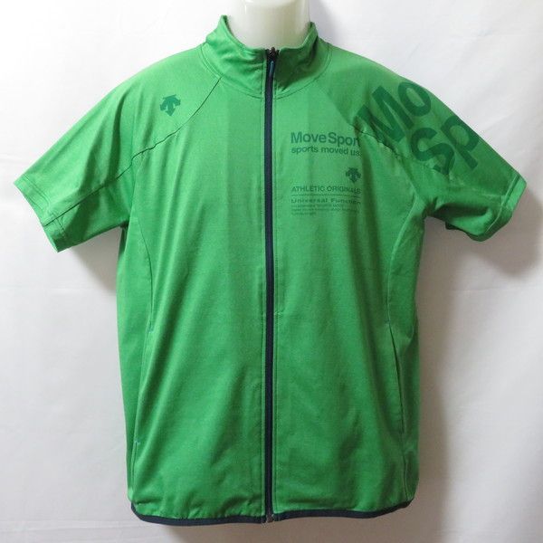 古着 メンズM DESCENTE/デサント フルジップ トップス 半袖 スポーツ トレーニング ジャケット グリーン DAT-1705 ...