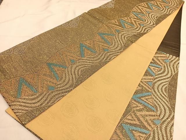 平和屋着物□染色作家 草野一騎 六通柄袋帯 幾何学文様 金彩 正絹 逸品