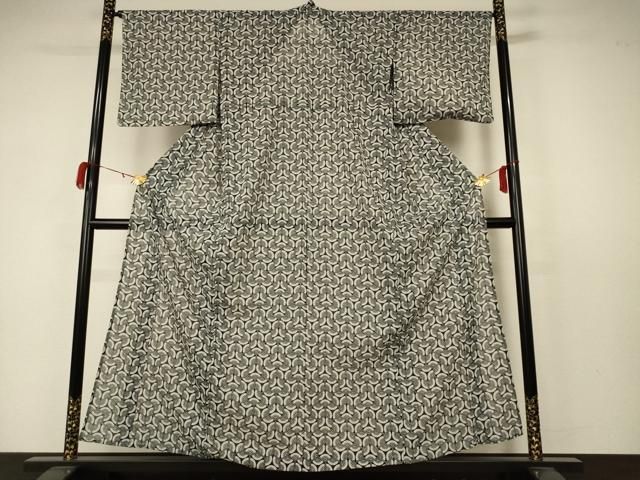 平和屋着物＊夏物 小紋 絽 型染め 亀甲草花文 正絹 逸品 AABA6531jd