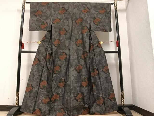 平和屋着物○本場大島紬 一元7マルキ 更紗花文 正絹 逸品 AAAY5988ph