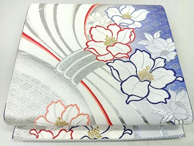 平和屋着物◎六通柄袋帯 霞文 銀糸 正絹 逸品 未使用 CAAS8865ha