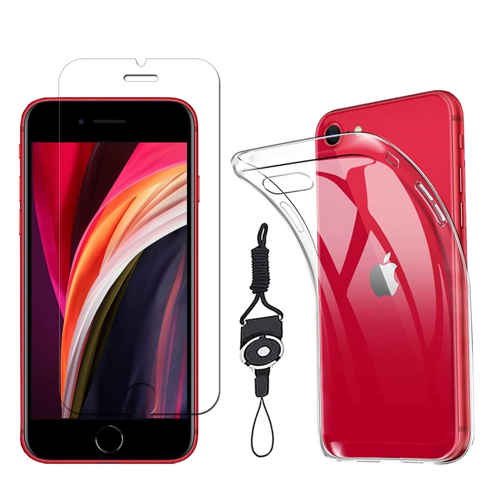 【1枚フィルム+ケース TPU+携帯ストラップ 付属】For iPhone SE [第2世代] iPhone8 iPhone7 新型 2020 SE ガラスフィルム+For iPhone SE ...