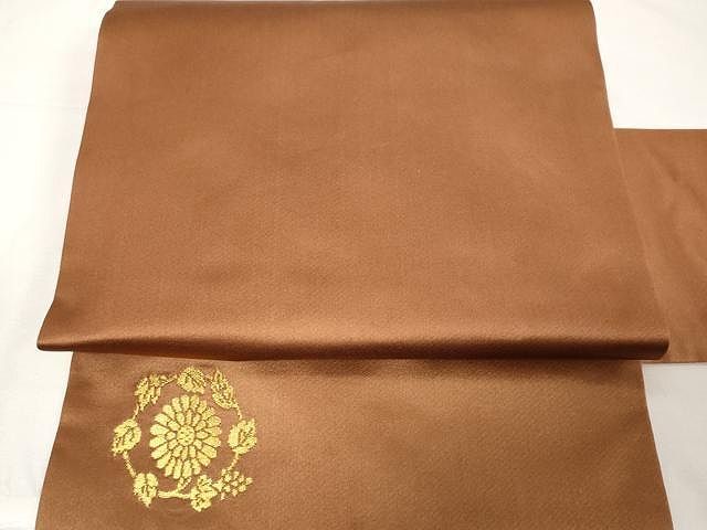 平和屋着物○西陣 川島織物 九寸名古屋帯 ワンポイント 花丸文 土色