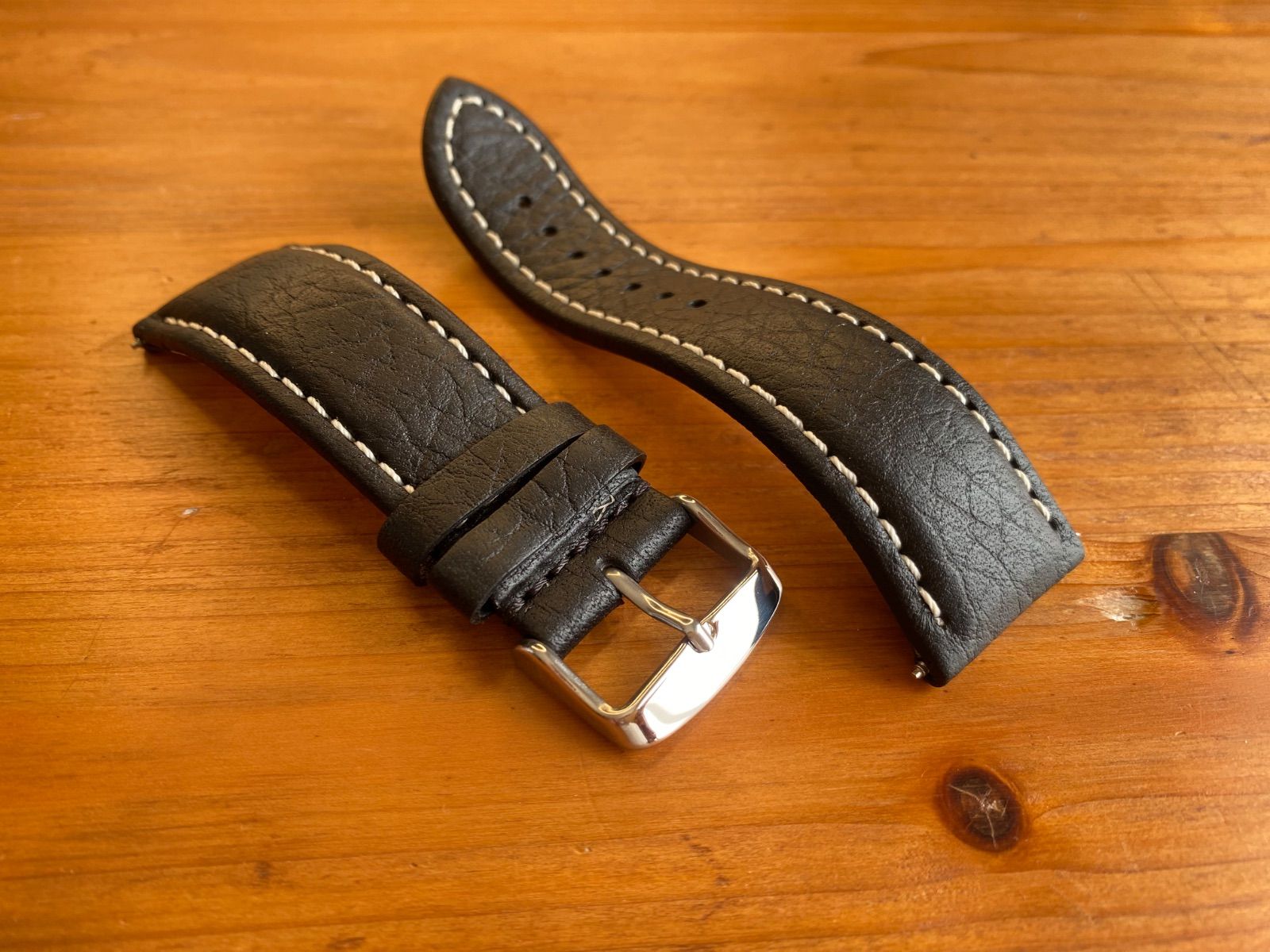 24mm 水牛バッファロー イタリアンカーフレザー 黒ブラック 新品 ロレックス、チューダー、IWC、ブライトリング、オメガ、タグホイヤー ...