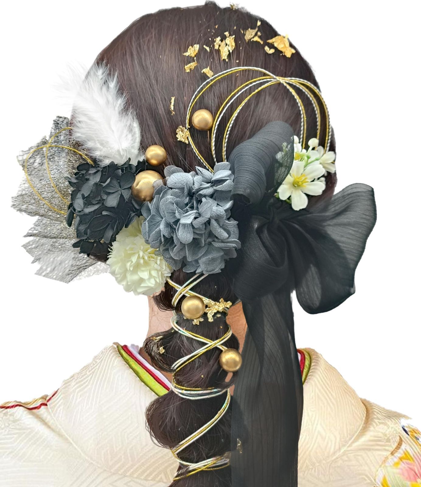 【Baramoly】 髪飾り 成人式 金箔 振袖 前撮リ ドライフラワー 卒業式 リボン カーネーション テールリード ヒナギク 造花 入学式 豪華 着物 可愛い ヘアアクセサリー ヒナギク ...