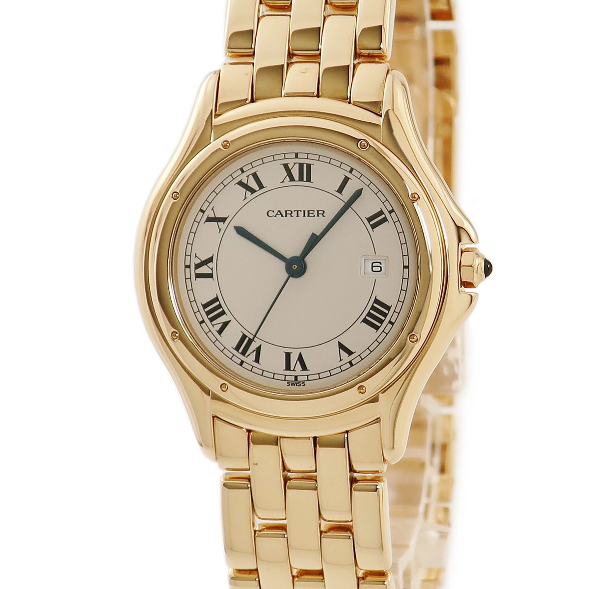 カルティエ Cartier 腕時計 パンテール クーガー フィガロ LM K18YG K18YG無垢 アイボリー ローマン W25013B9 ...