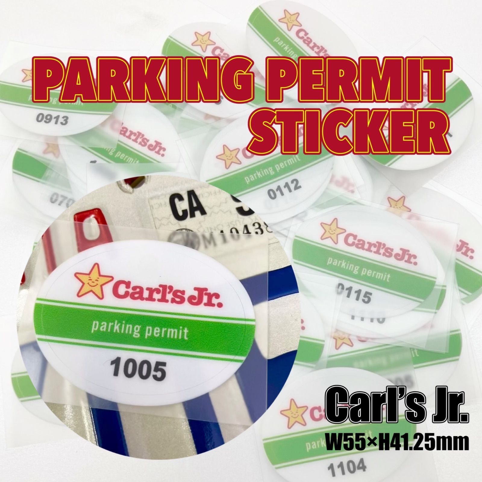 新品 🇺🇸 PARKING PERMIT STICKER【 Carl’s Jr. / カールスジュニア 】パーキングパーミット ステッカー ...