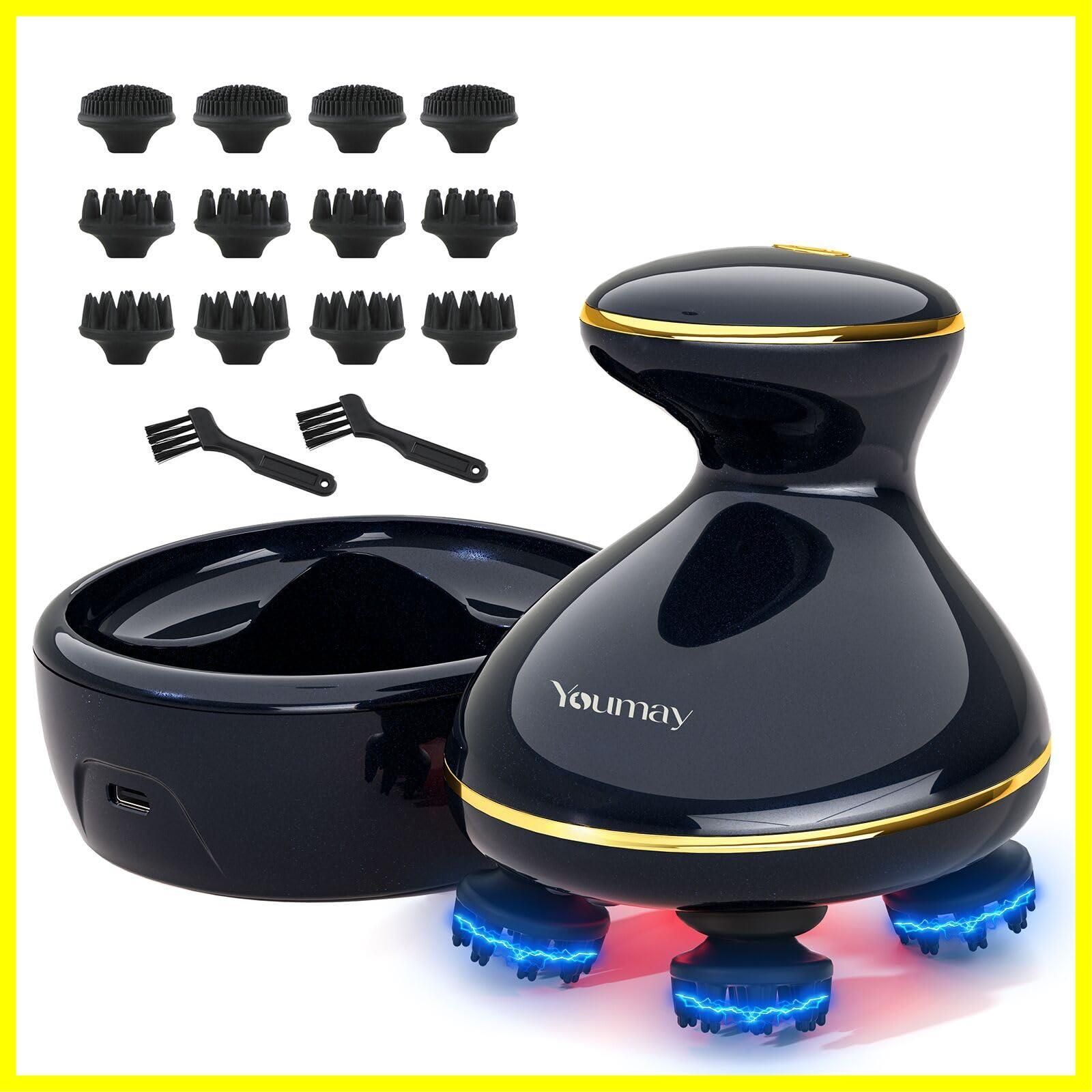 【残りわずか】Youmay ヘッドスパ EMS 電動頭皮ブラシ 電気針 赤色LED機能付き 振動機能付き スカルプケア フェイスケア EMS HEAD SPA IPX7防水 乾湿両用 ...