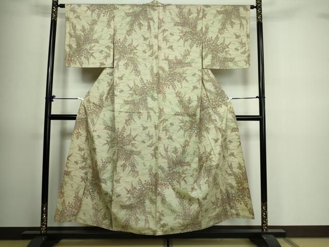 平和屋着物▽上質な紬 単衣 色紙花文 正絹 逸品 AAAW1424fy