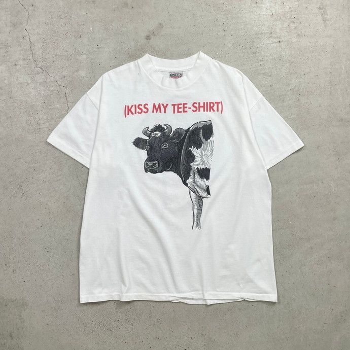 90年代 KISS MY TEE SHIRT 牛 アニマルプリントTシャツ ジョーク メンズXL - メルカリ