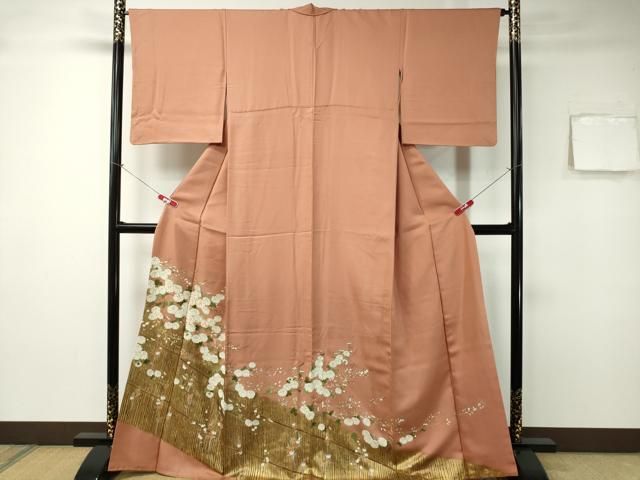 平和屋着物□色留訪問着 駒刺繍 枝菊文 金彩 正絹 逸品