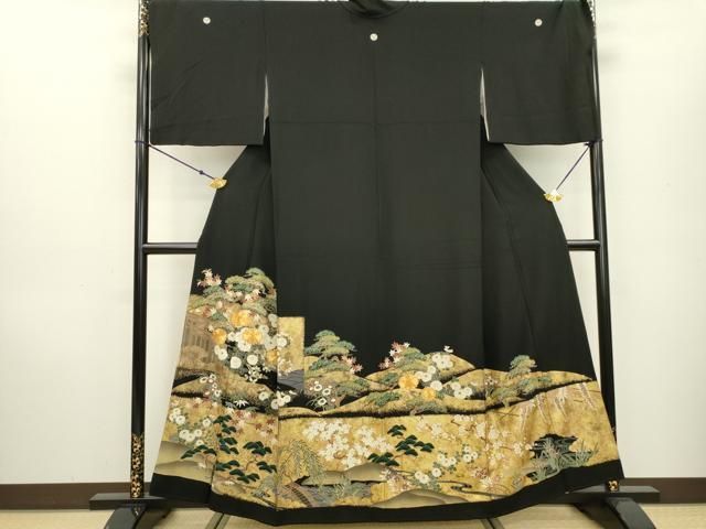 平和屋着物□豪華黒留袖 駒刺繍 笠松吉祥文 金彩 正絹 逸品 CAAW6093kb