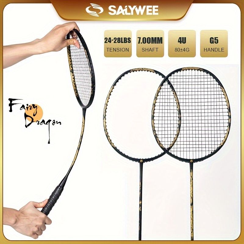 SALYWEE 4U バドミントンラケット、10.89-12.7KG 強度、7.00mm シャフト、80G4G5 ハンドル、ドラゴンスケール ...