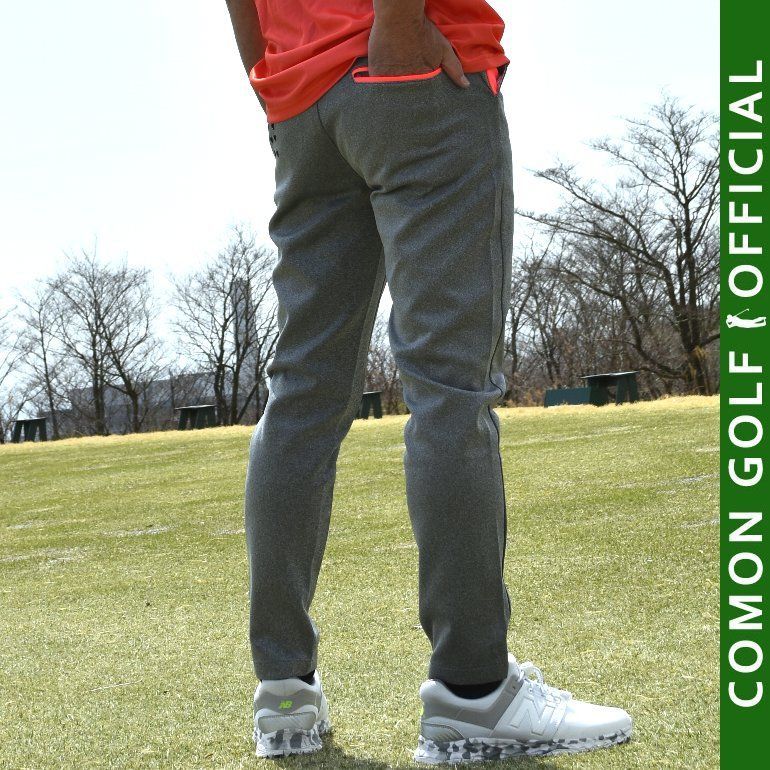 新品【COMONGOLF/コモンゴルフ】ストレッチポンチテーパードゴルフパンツ/杢チャコール×ピンク(CG-23031)ゴルフウェア メンズパンツ 春秋 ウエストゴム ポンチ素材 テーパード ...