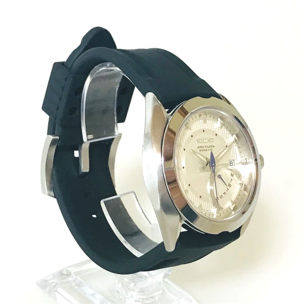 SEIKO セイコー アークチュラ キネティック デイデイト 腕時計 メンズ ステンレススチール シルバー 黒 5M54-0AB0 中古品 ...