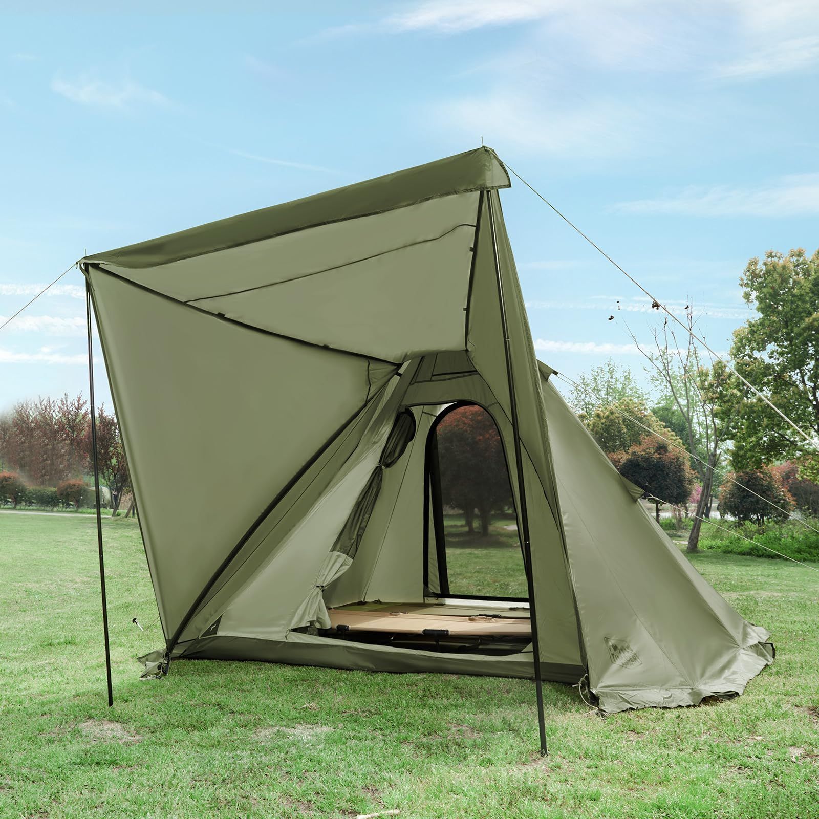 TIMBER RIDGE テント ティピーテント 1-2人用 フレーム型 ツーポールテント 二股ポール 二重層 設営簡単 出入口2つ 通気 ...