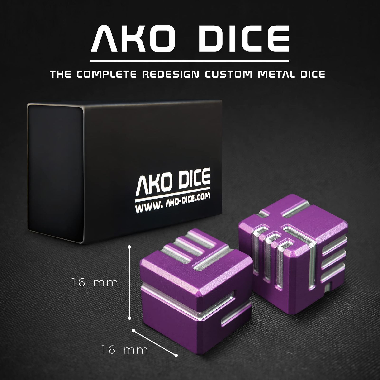 AKO DICE I - パープル - カスタムメタルダイス バージョン1 AKOダイス 16mm D6 ゲームダイス リデザインコンセプト ...