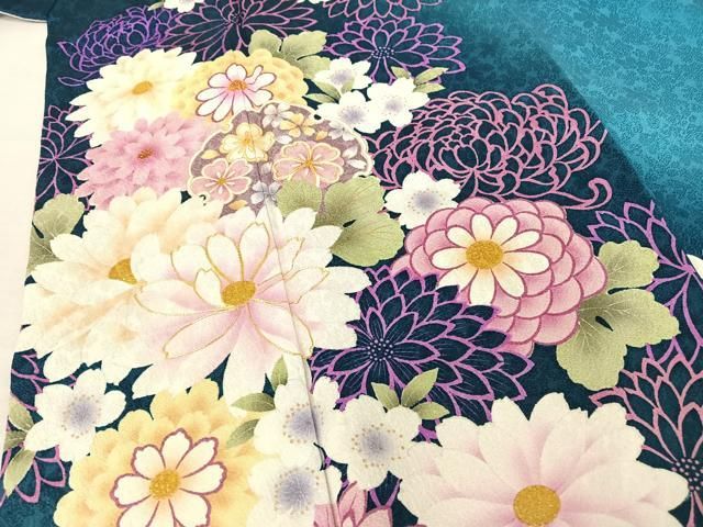 平和屋着物○豪華振袖・長襦袢セット（無双仕立て）駒刺繍 雪輪草花文