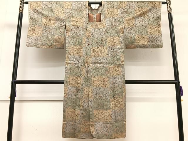 平和屋着物▽道行コート 単衣 格子地紋 ロング丈 正絹 逸品 CAAT5741id