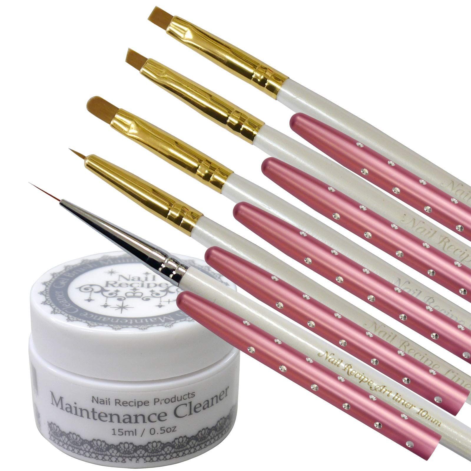[NailRecipe(ネイルレシピ)] ネイルブラシ キャップ付き 5本セット ジェルネイル キラキラ可愛いキャップ付きジェルブラシ (メンテナンスクリーナー+Sブラシ5本) - メルカリ