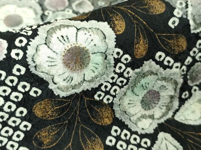 平和屋着物□極上 訪問着 辻が花 暈し染め 白×黒 金彩 逸品 未使用