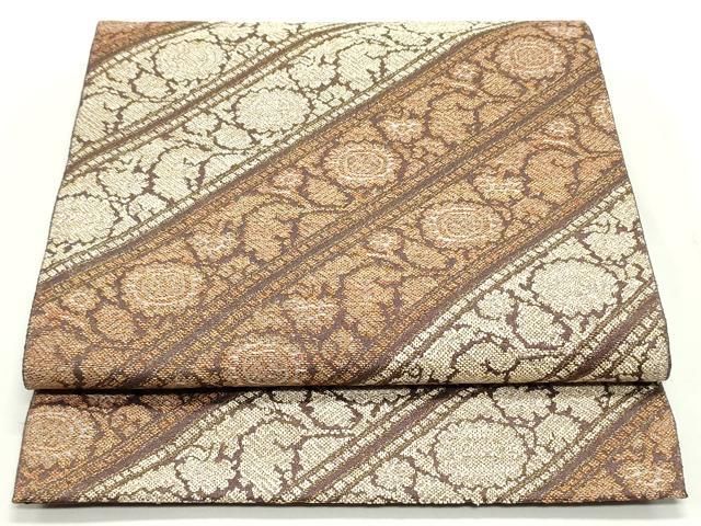 平和屋着物○両面 六通柄袋帯 花菱横段文 金糸 正絹 逸品