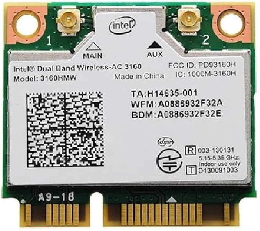 Intel Dual Band Wireless-AC 3160 3160HMW PCIe Half MiniCard 2.4 GHz/5 ...
