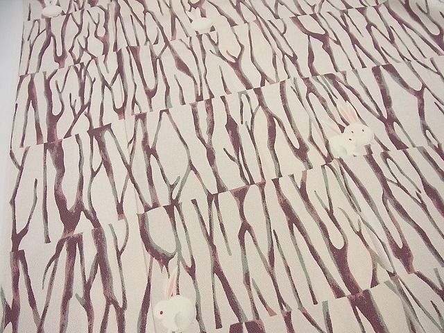 平和屋本店□極上 人形作家・ホリヒロシ 小紋 兎 鬼しぼ縮緬 逸品 未