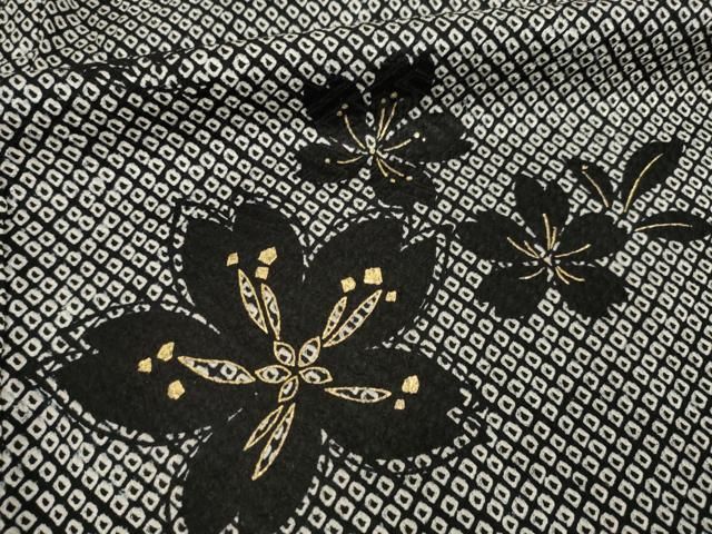 平和屋着物○訪問着 総絞り 舞桜 黒地 金彩 ロング丈 正絹 逸品