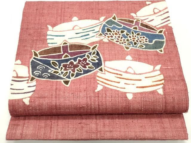 平和屋着物○九寸開き名古屋帯 作家物 紬地 型染め 糸巻き