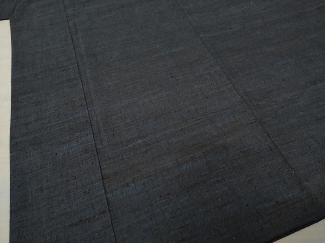 平和屋着物○男性 結城紬 アンサンブル 杢 藍鉄色 正絹 逸品