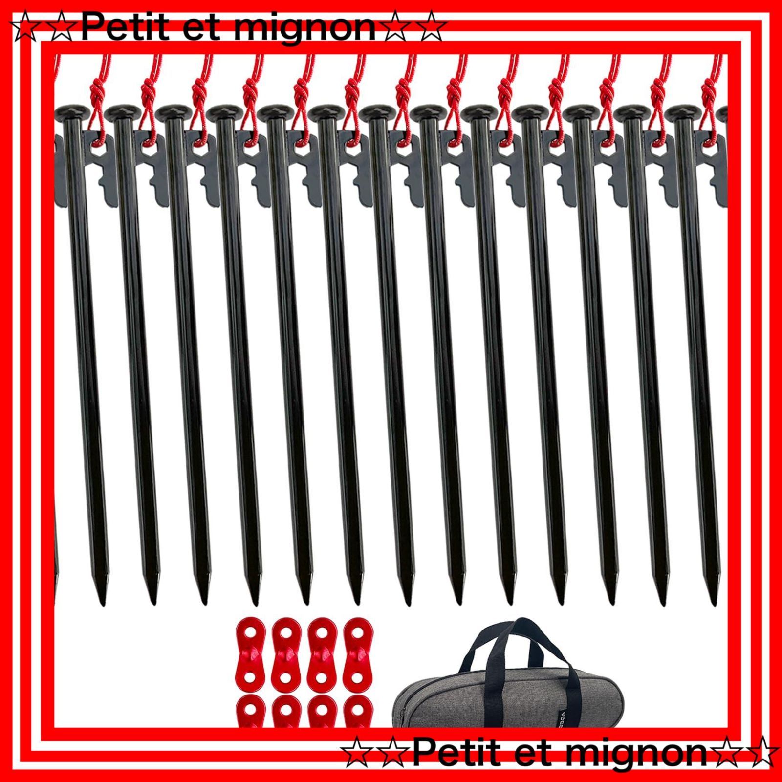 【即日発送】(30cm15本セット(夜光ロープ、自在金具と収納ケース付き)) 付き 自在金具 ケース付き 収納 ペグセット テントペグ ステーク φ10mm タープペグ 草地用 砂地 硬い土 ...