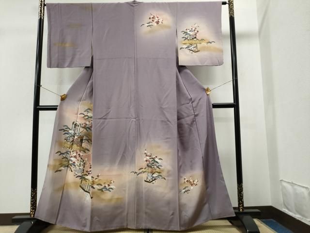 平和屋着物□訪問着 手描き 枝花文 暈し染め 金彩 正絹 逸品