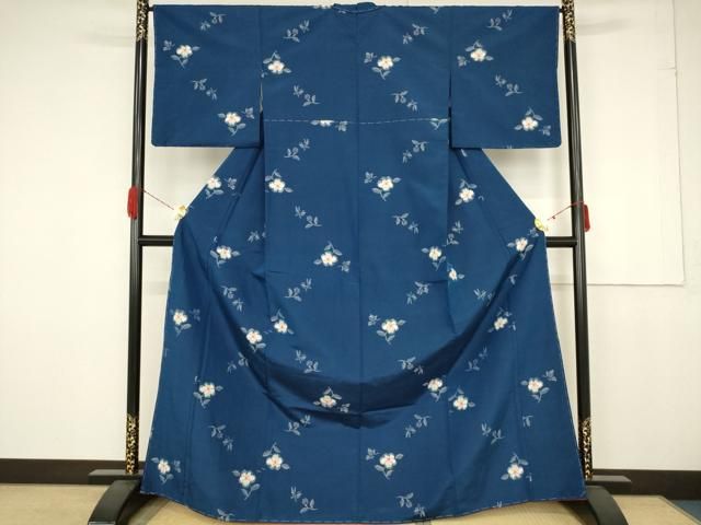 平和屋着物▽上質な紬 単衣 花唐草文 正絹 逸品 BAAT1110hv