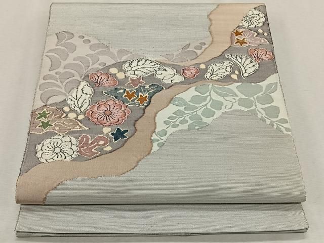 平和屋着物○九寸名古屋帯 鹿の子地紙花文 巾着 小槌 鬼しぼ縮緬 正絹