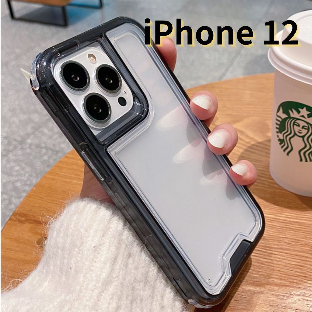 【SHOPS】iPhone12 スマホケース 携帯ケース クリア シンプル 軽量 おしゃれ かわいい 耐衝撃 黒 ブラック 無地 - メルカリ