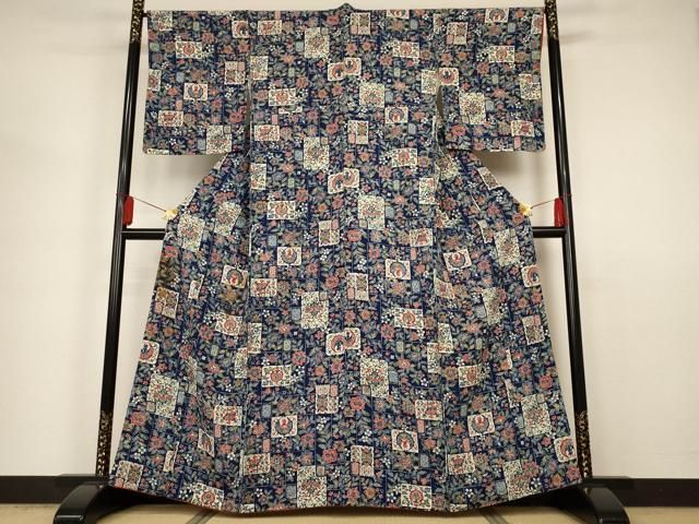 平和屋着物□上質な小紋 型染め 更紗花鳥文 正絹 逸品 平和屋着物□上質な小紋 型染め 更紗花鳥文 正絹 逸品