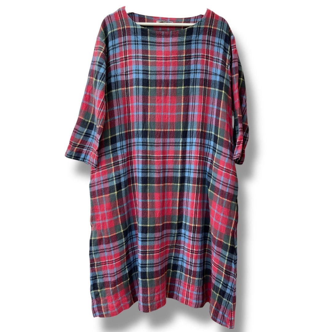 45R フォーティファイブアール umi908 ウールフランネルチェックワンピース 美品 ピンク サックスブルー 0サイズ ウール100% 毛100% 日本製 チェック柄 ロング リボン ...