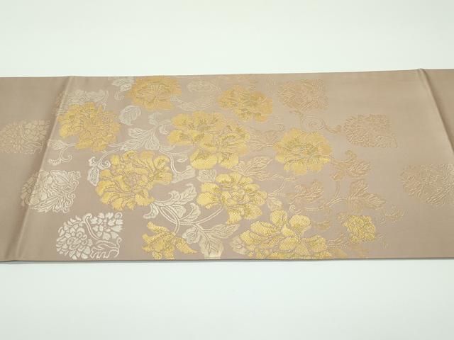 平和屋着物□極上 龍村晋謹製 六通柄袋帯 瓦灯富貴錦 瓦燈印金錦 牡丹