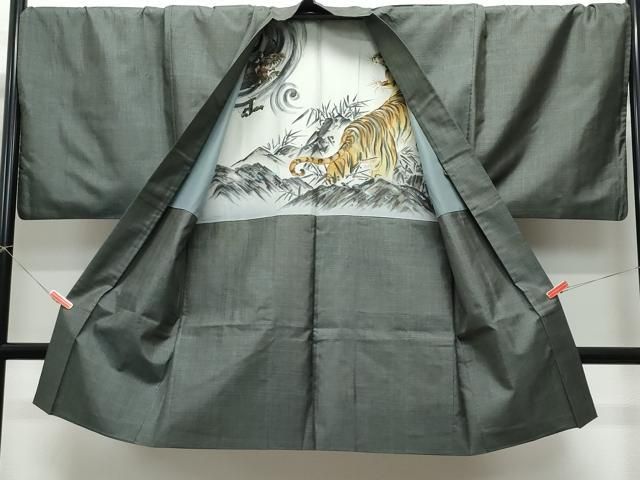 平和屋着物○男性 紬 アンサンブル 長襦袢(袷)セット 亀甲絣 正絹 逸品