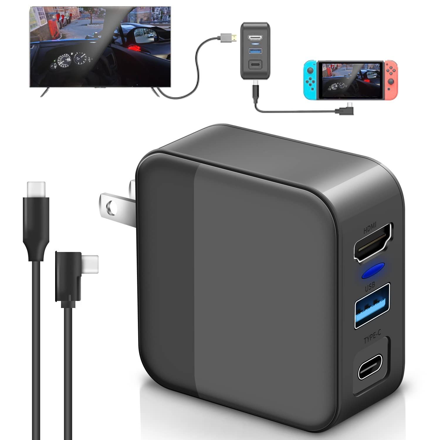 【数量限定】3.0/TYPE-Cポート) 急速充電 充電器（HDMI/USB PSE認証済 Type-Cケーブル付 過電流保護 L型1.2M 変換アダプター コンパクト HDMI switch ...