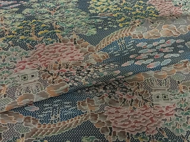 平和屋着物○本場大島紬 一元7マルキ 総絣 渡り橋風景草花文 正絹 逸品